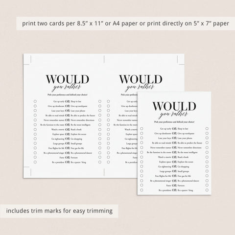 Would You Rather Icebreaker Game Printable | 14 This or That Questions ...