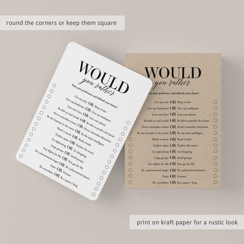 Would You Rather Icebreaker Game Printable | 14 This or That Questions ...