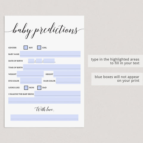 Gender Neutral Baby Predictions Game | Printable & Virtual Baby Shower ...