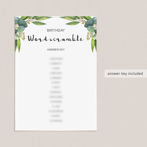 Botanical Birthday Word Scramble Printable | Instant Download ...