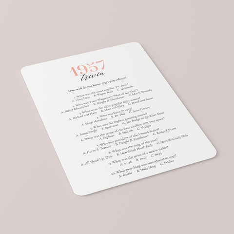1957 Trivia Questions and Answers Printable | Instant Download ...
