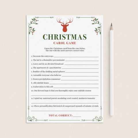 Guess The Christmas Carol Game with Answers Printable | Download ...