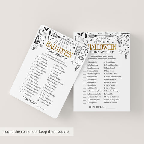 Halloween Phobia Matching Game with Answers Printable – LittleSizzle