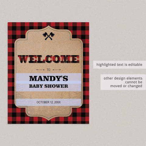 Forest Party welcome sign template with buffalo plaid pattern | Instant ...