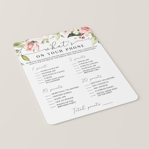 Blush Floral Birthday What's On Your Phone Game Printable – LittleSizzle