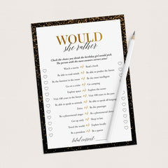 Black and Gold Birthday Party Games for Her Printable | Gold Confetti ...