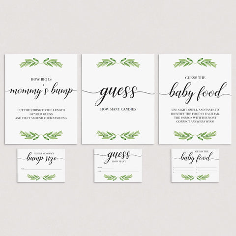 Greenery baby shower Guessing Games Signs and Cards printables ...