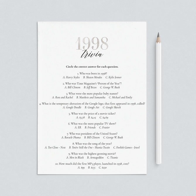 Pop Culture Trivia Games Printable 1953 | 1963 | 1973 | 1983 | 1993 ...