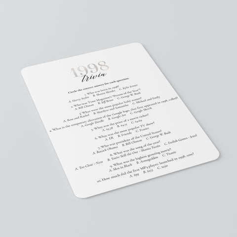 Silver 1998 Trivia Quiz with Answers Printable | Instant Download ...