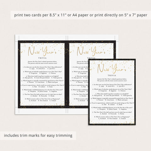 New Years Trivia Game with Answers Printable | Instant Download ...