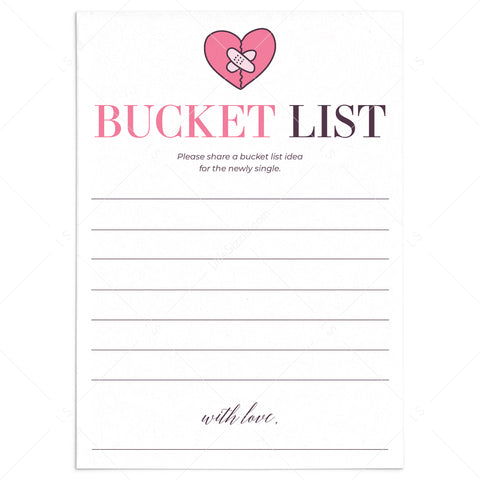 Post Breakup Bucket List Cards Printable | Breakup Care Package ...
