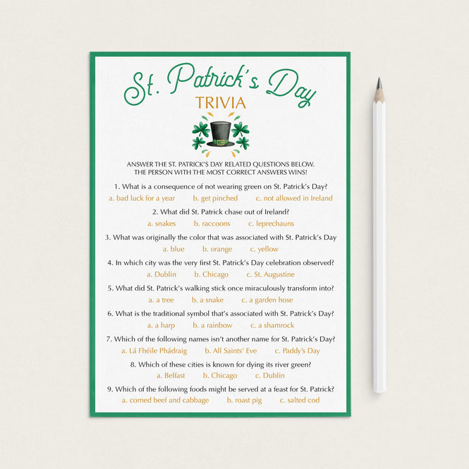 St Patrick's Day Trivia Quiz Questions and Answers Printable Games ...