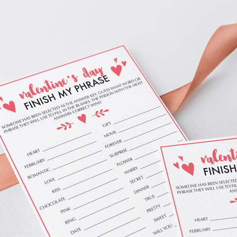 Valentine's Day Party Game Finish My Phrase | Printable & Virtual ...