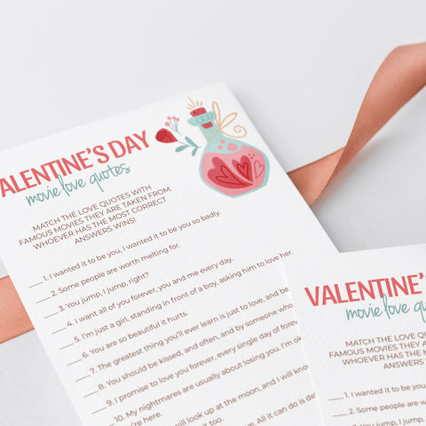 Match The Movie Love Quotes Valentine's Day Game Printable – LittleSizzle