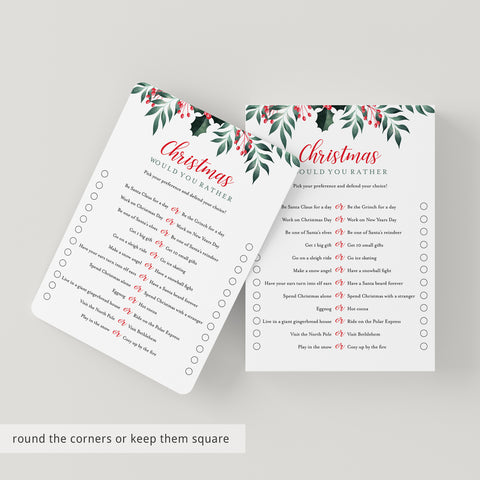 Would You Rather Christmas Party Game Printable | Instant Download ...